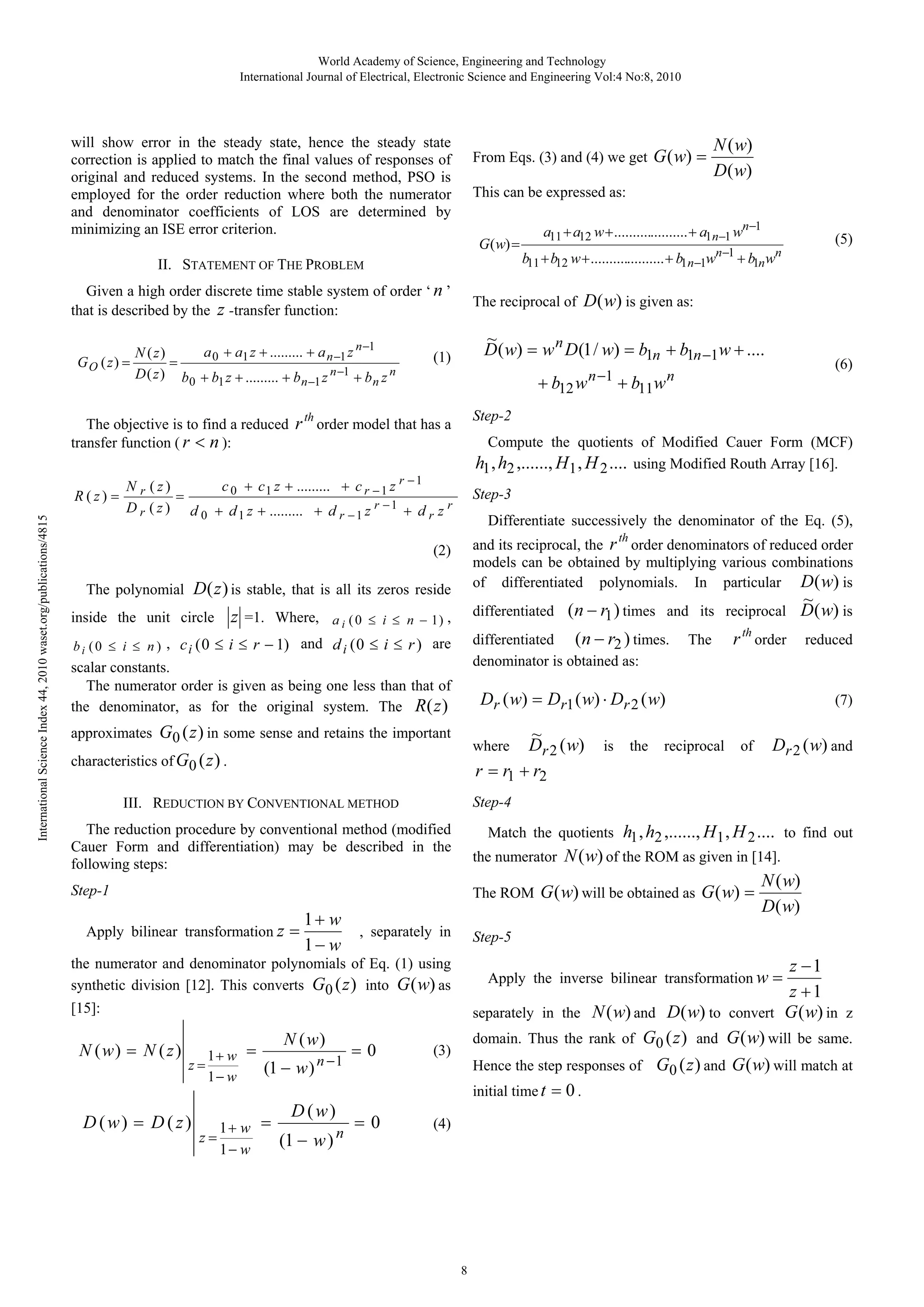 Conventional And Pso Based Approaches For Model Reduction Of Siso Discrete Systems Pdf