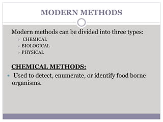 Conventional and modern methods for detection of spoilage | PPTX