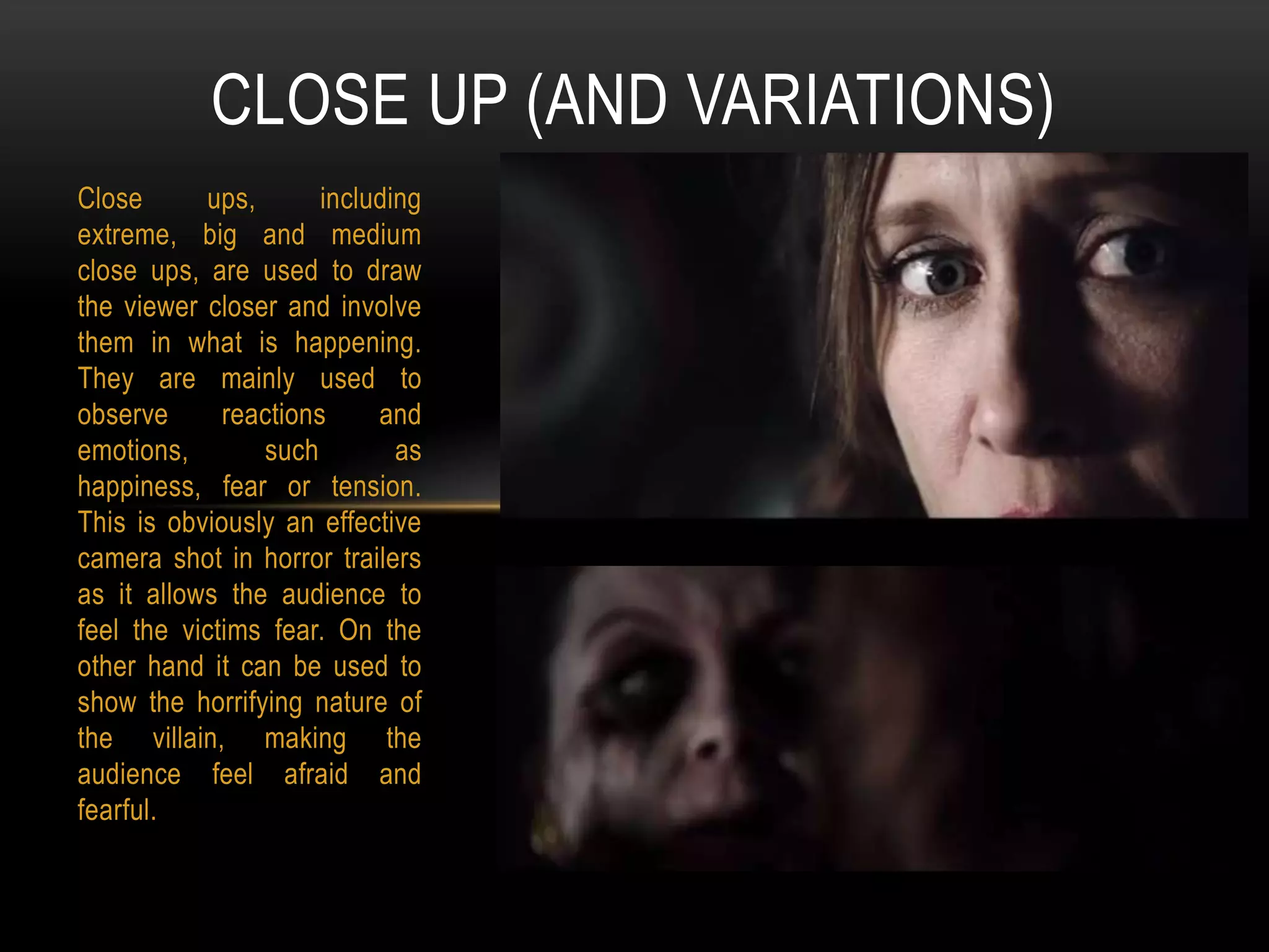 Conventional camera shots in horror movie trailers | PPTX