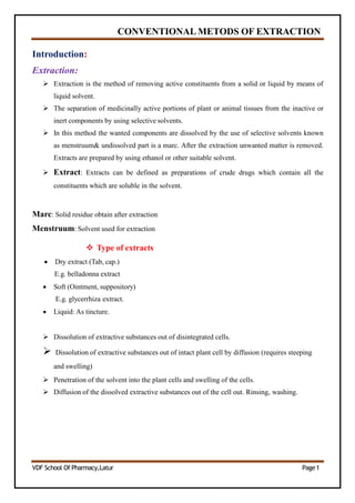 Conventional methods of extraction ppt | PPTX