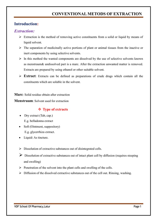 Conventional methods of extraction ppt | PPTX