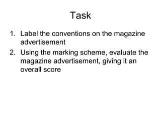 Conventions of a magazine advert | PPT