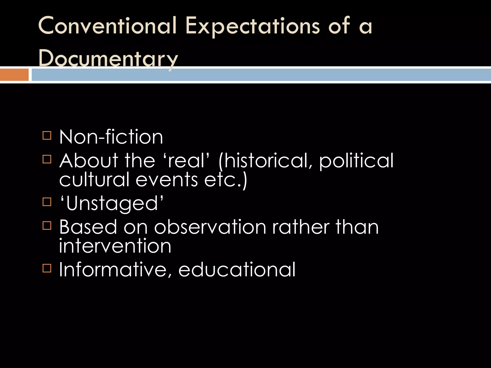 Conventions of-documentary | PPT | Documentary | Genres