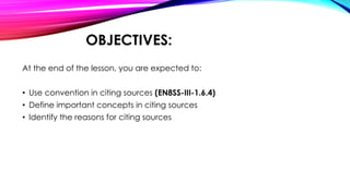Conventions in citing sources (module 3) | PDF