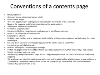 Conventions of a contents page | PPT