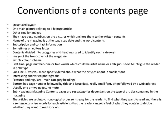 Conventions of a contents page | PPT