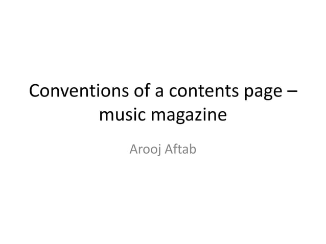 Conventions of a contents page – music magazine | PPTX