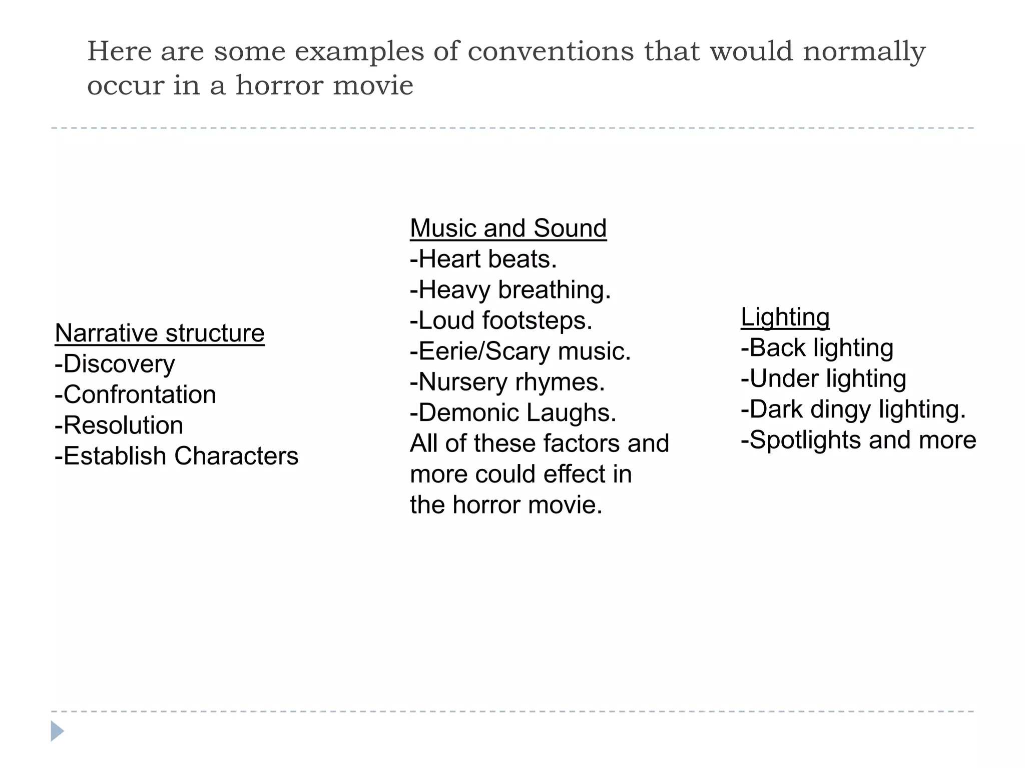 Conventions of a horror movie | PPTX
