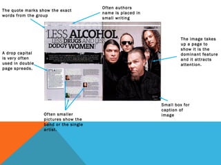 Conventions of a magazine front cover and double page spread | ODP