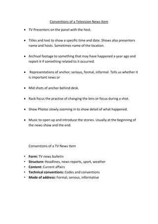 Conventions of a television news item | DOCX | Television | Entertainment