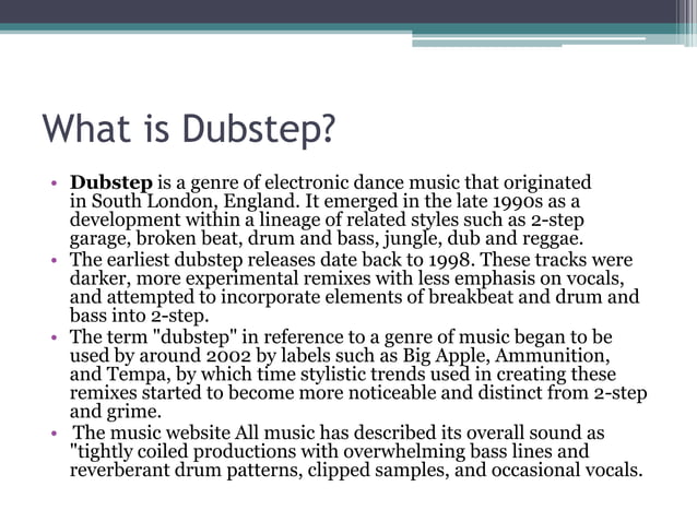 RESEARCH: Conventions of Dubstep | PPTX
