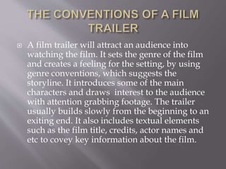 Conventions of genre film trailer credited by Camie | PPTX | Music ...