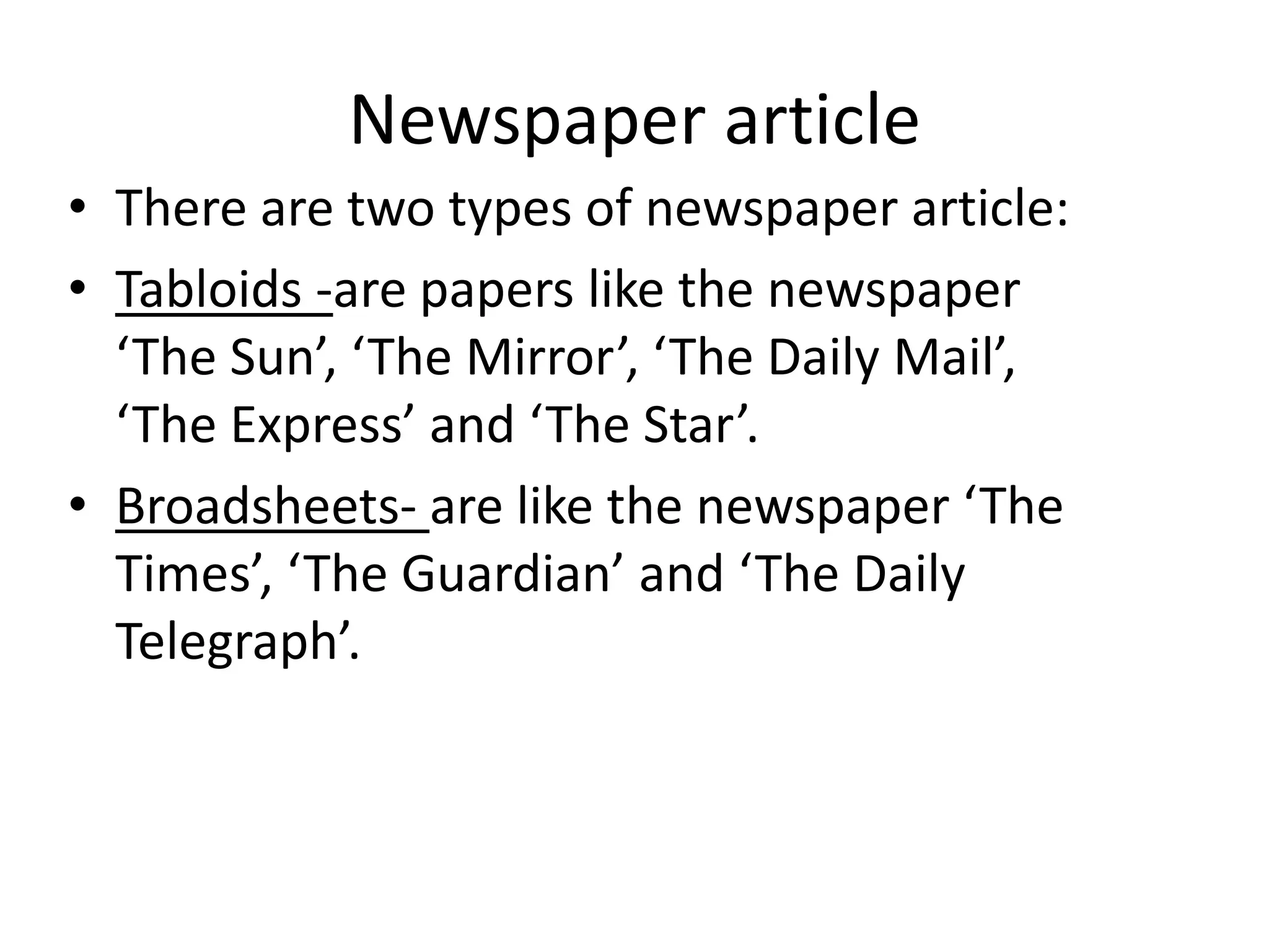 Conventions of newspaper article and website | PPT
