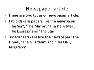 Conventions of newspaper article and website | PPT