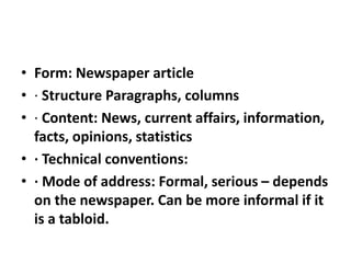Conventions of newspaper article and website | PPT