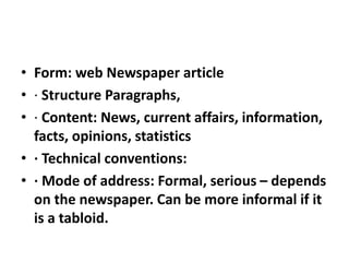 Conventions of newspaper article and website | PPT