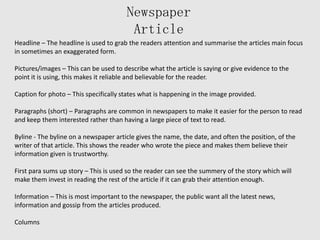 Conventions of newspaper articles and website articles | PPTX