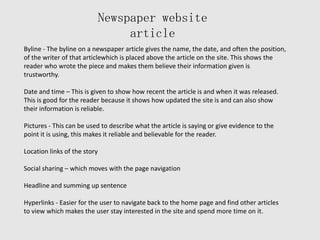 Conventions of newspaper articles and website articles | PPTX