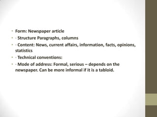 Conventions of newspaper articles and website articles | PPTX ...