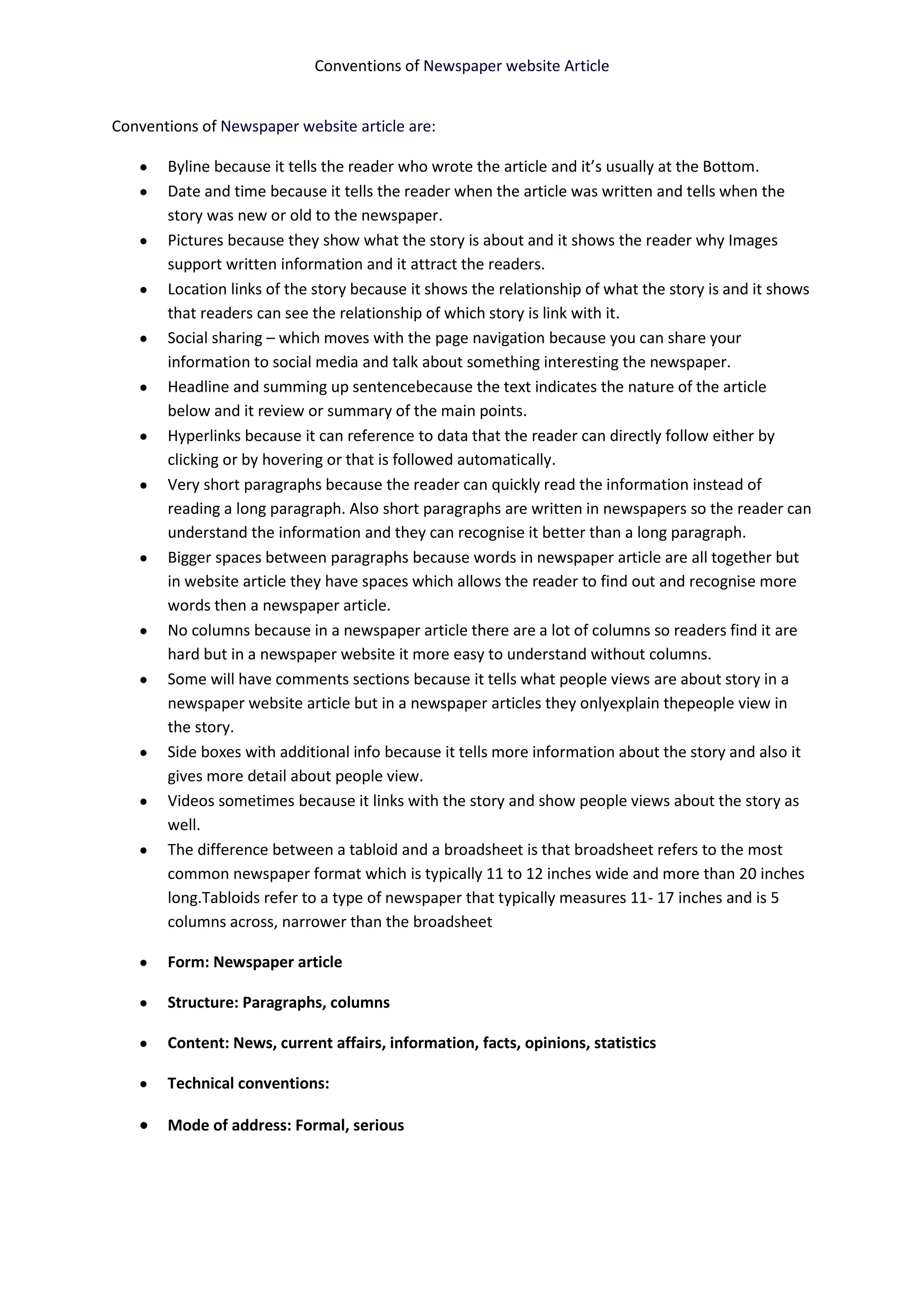 Conventions of Newspaper Website Article | DOCX