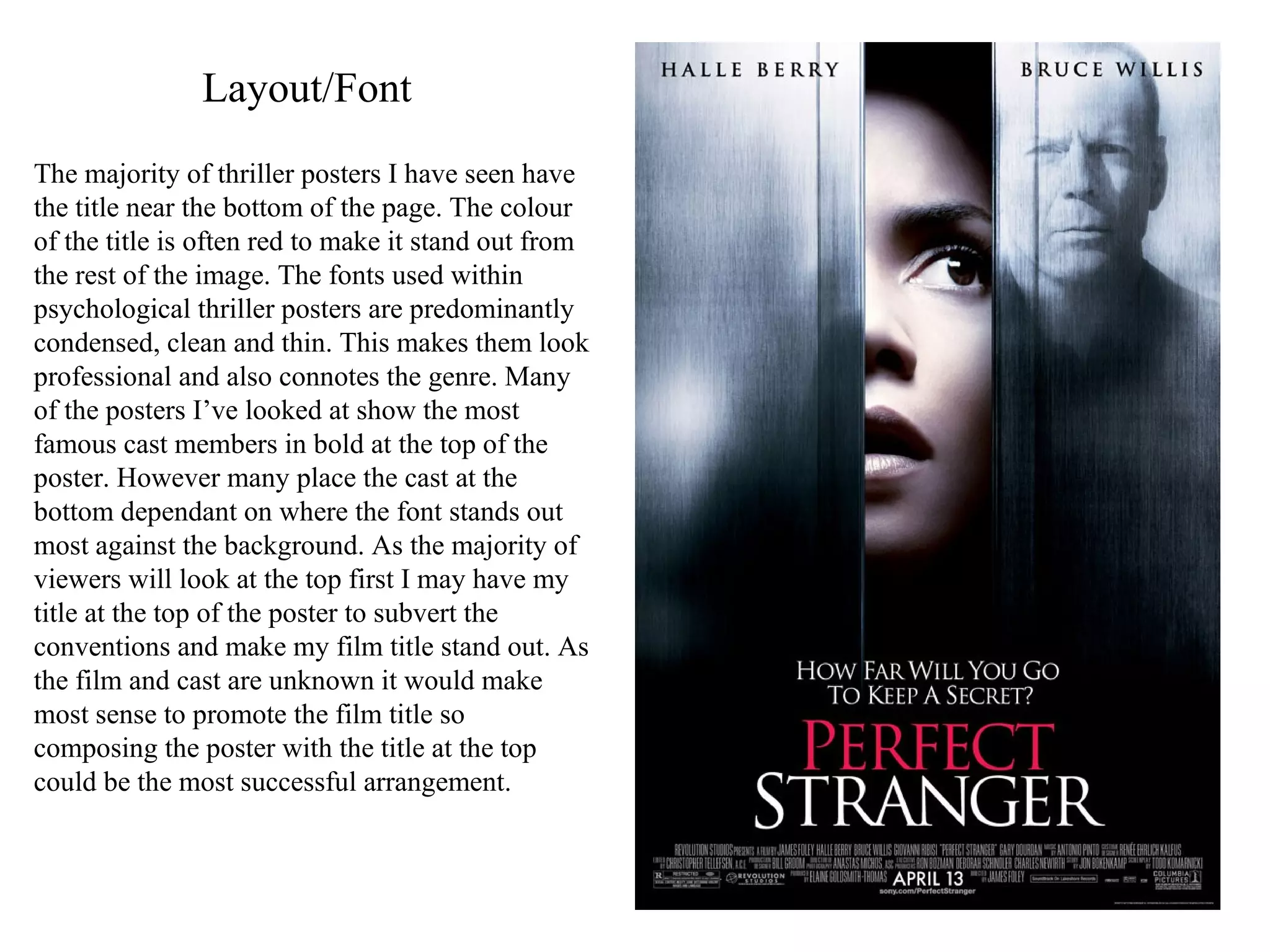 Conventions of psychological thriller posters | PPT