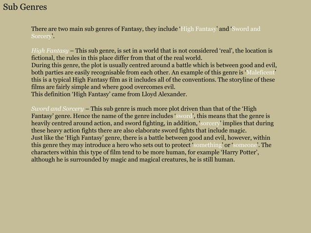 Conventions of the Fantasy genre | PPTX | Fantasy | Genres