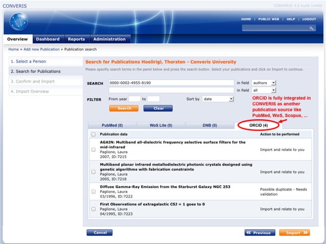Converis orcid screenshots | PDF