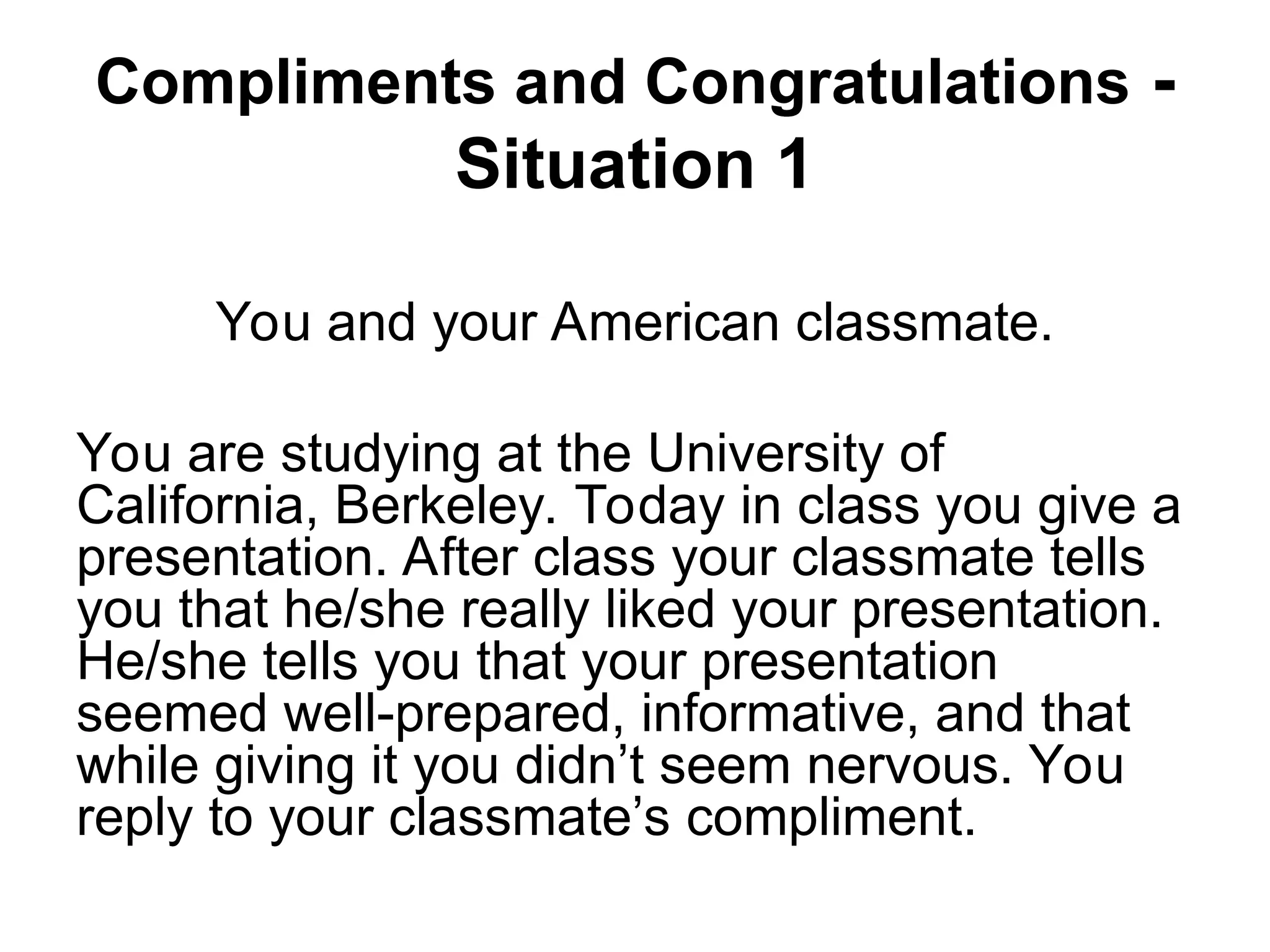 Daily conversation lesson : complement and congratulations | PPT
