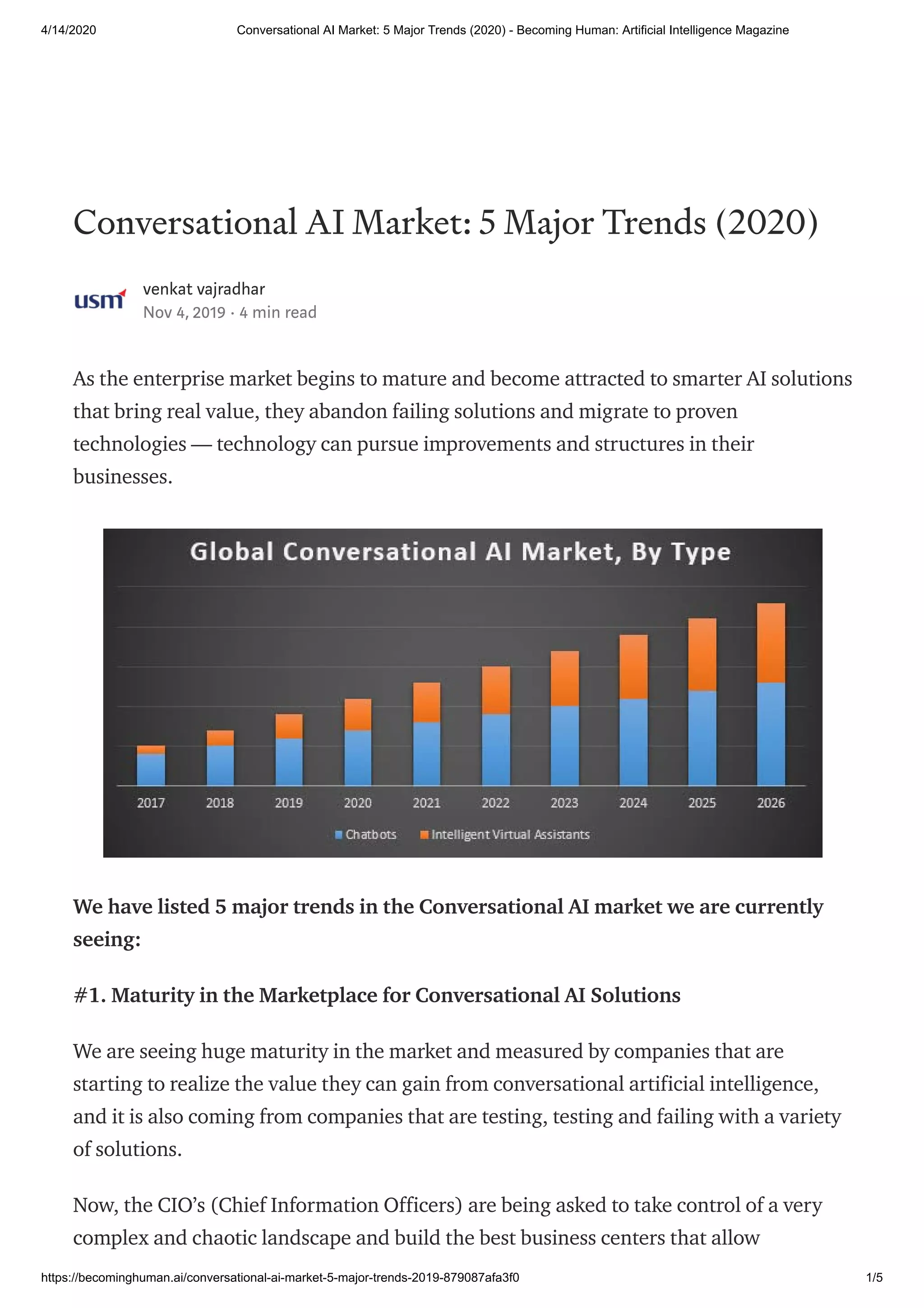 Conversational ai market 5 major trends (2020) becoming human ...