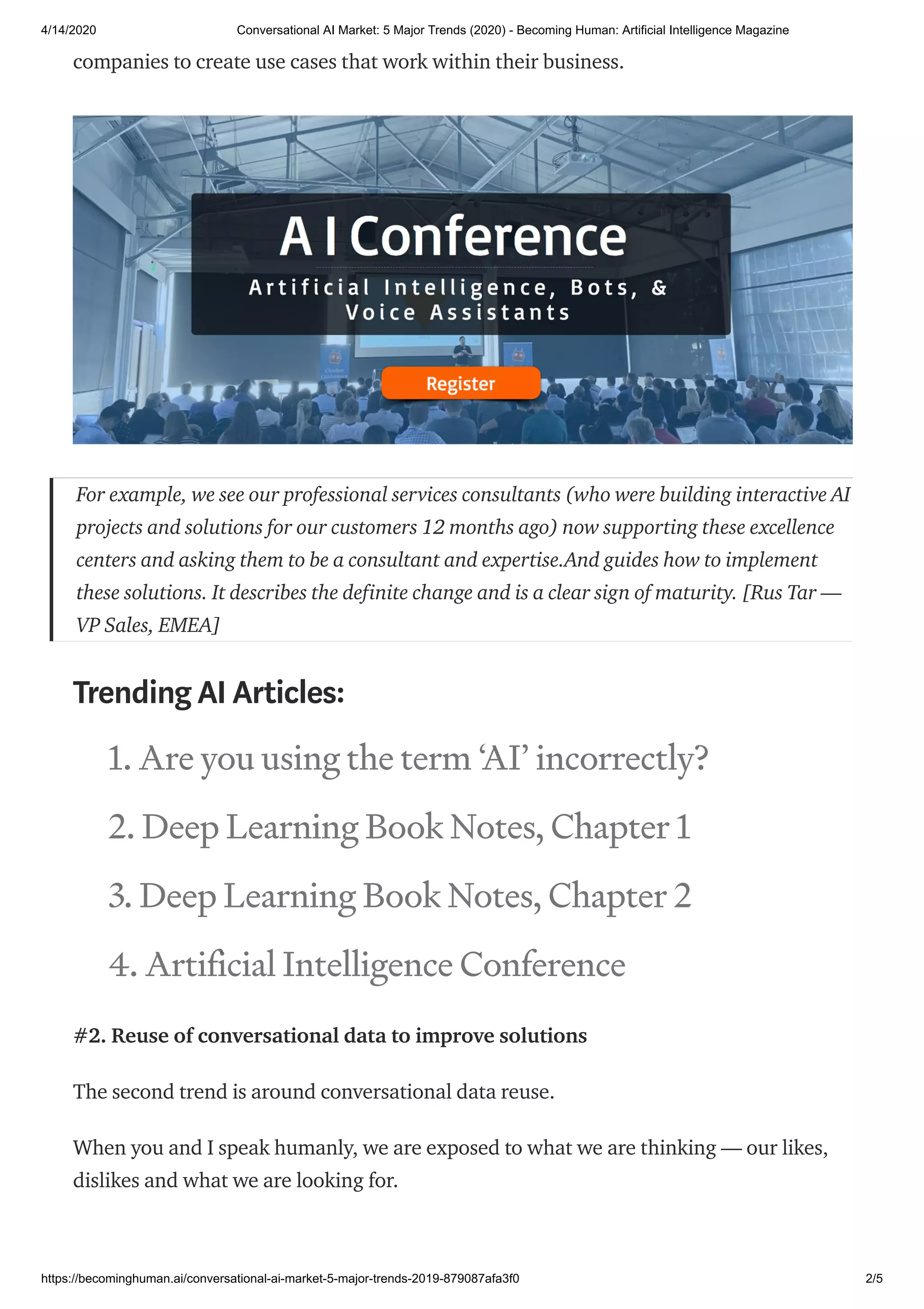 Conversational ai market 5 major trends (2020) becoming human ...