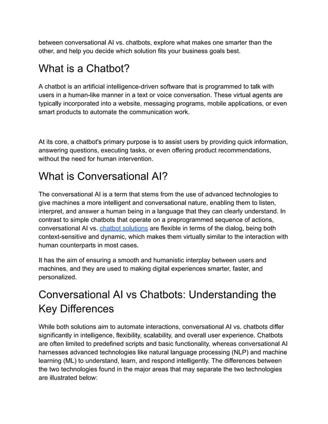 Conversational AI vs Chatbots: Key Differences Explained | PDF