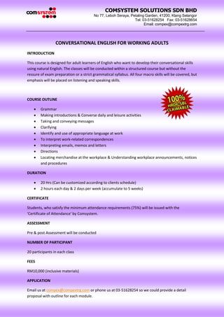 Conversational english for working adults | PDF