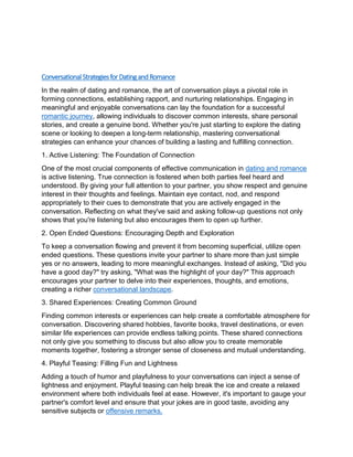 Conversational Strategies for Dating and Romance | PDF