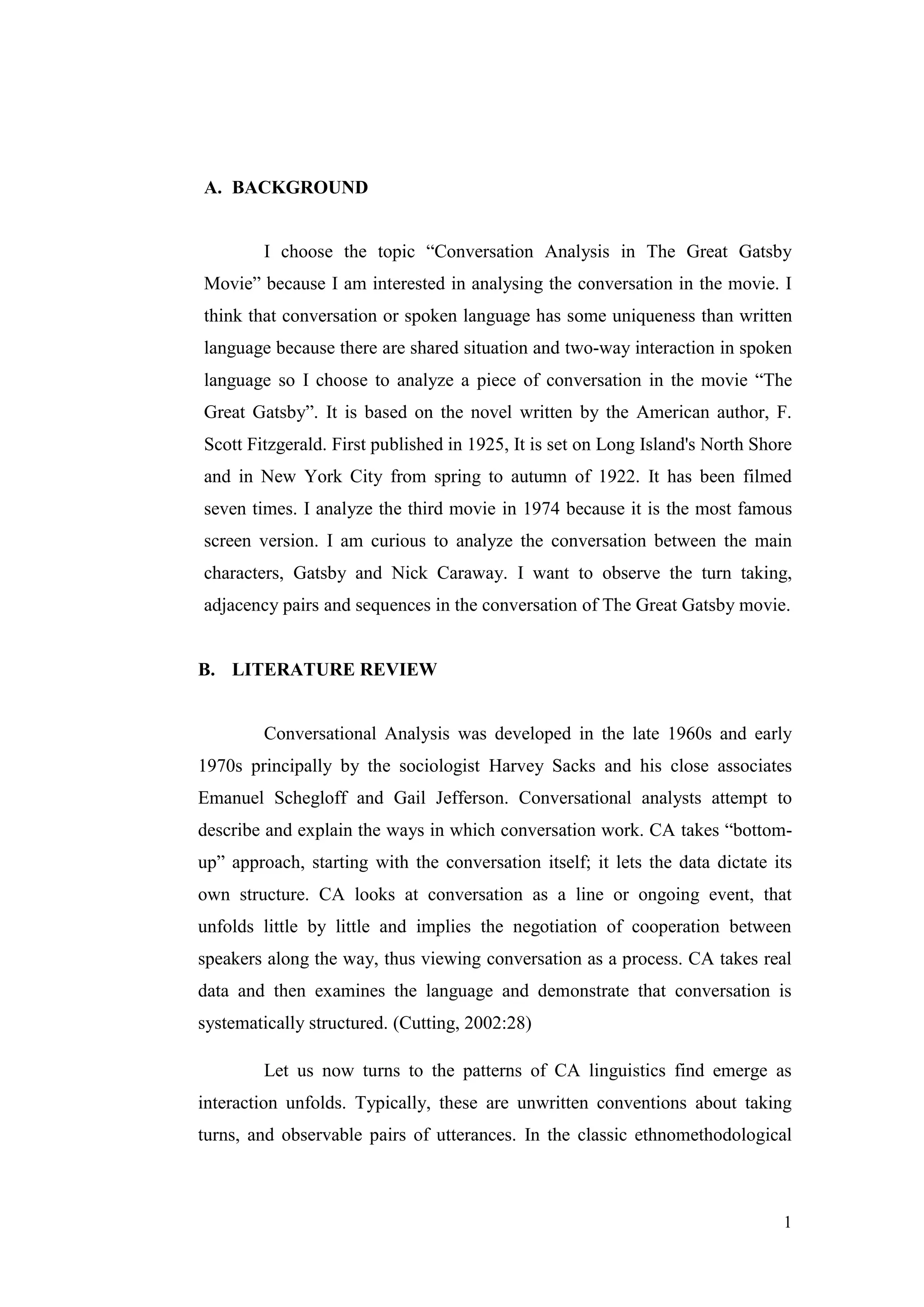 Conversation analysis in the great gatsby movie | DOCX