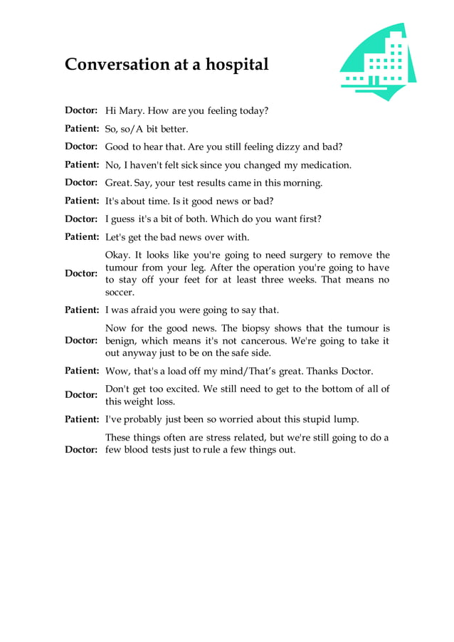 Conversation at a hospital | DOCX