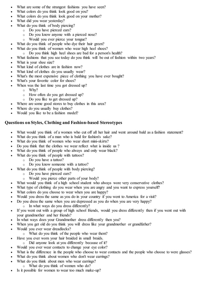 Conversation Questions Conversation Questions