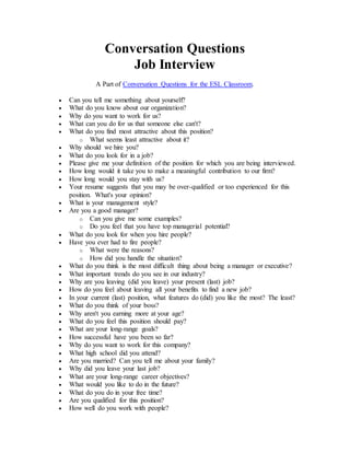 Conversation questions | PDF