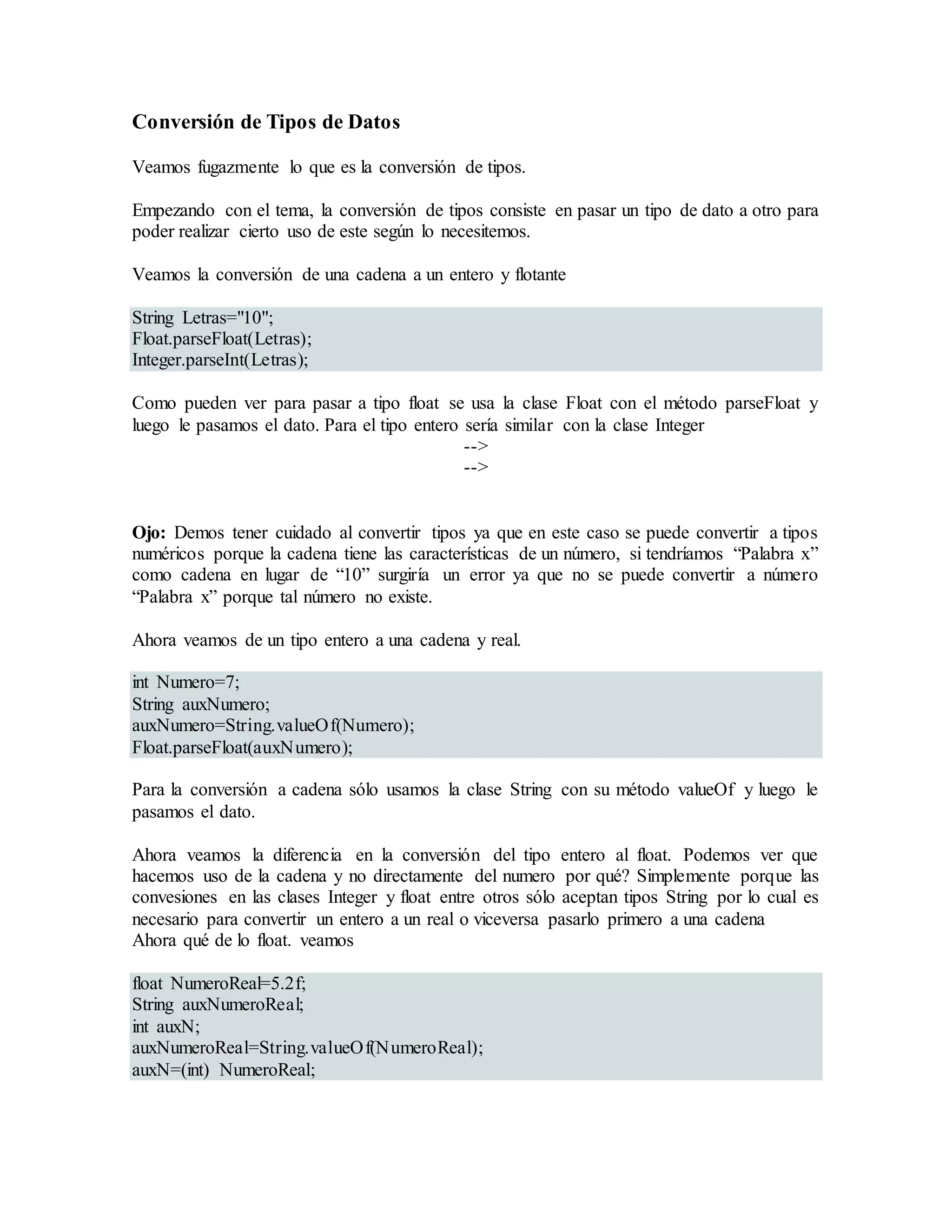 Conversión de tipos de datos | DOCX