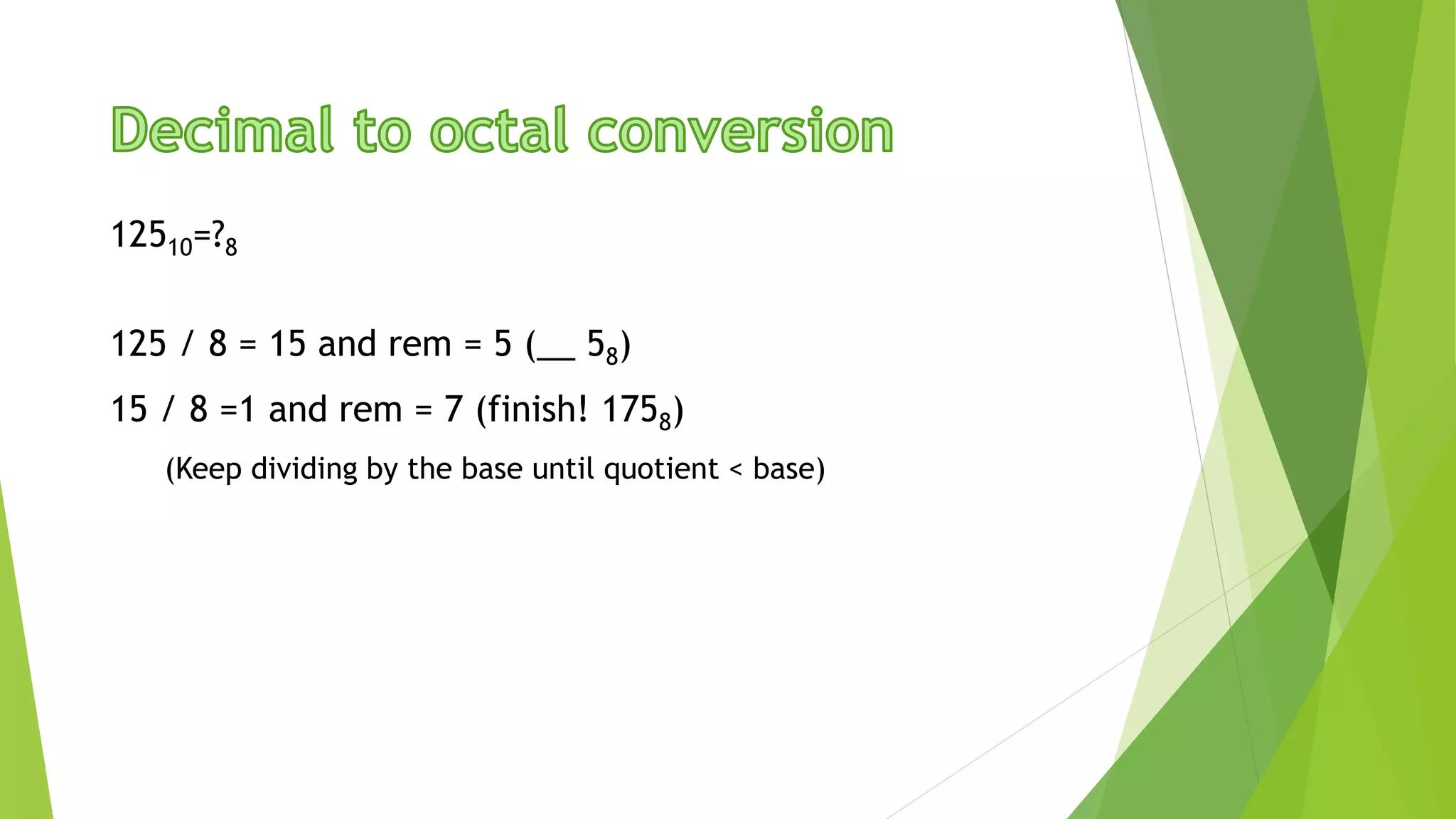 Decimal to Octal and Octal to Decimal Conversion | PPTX