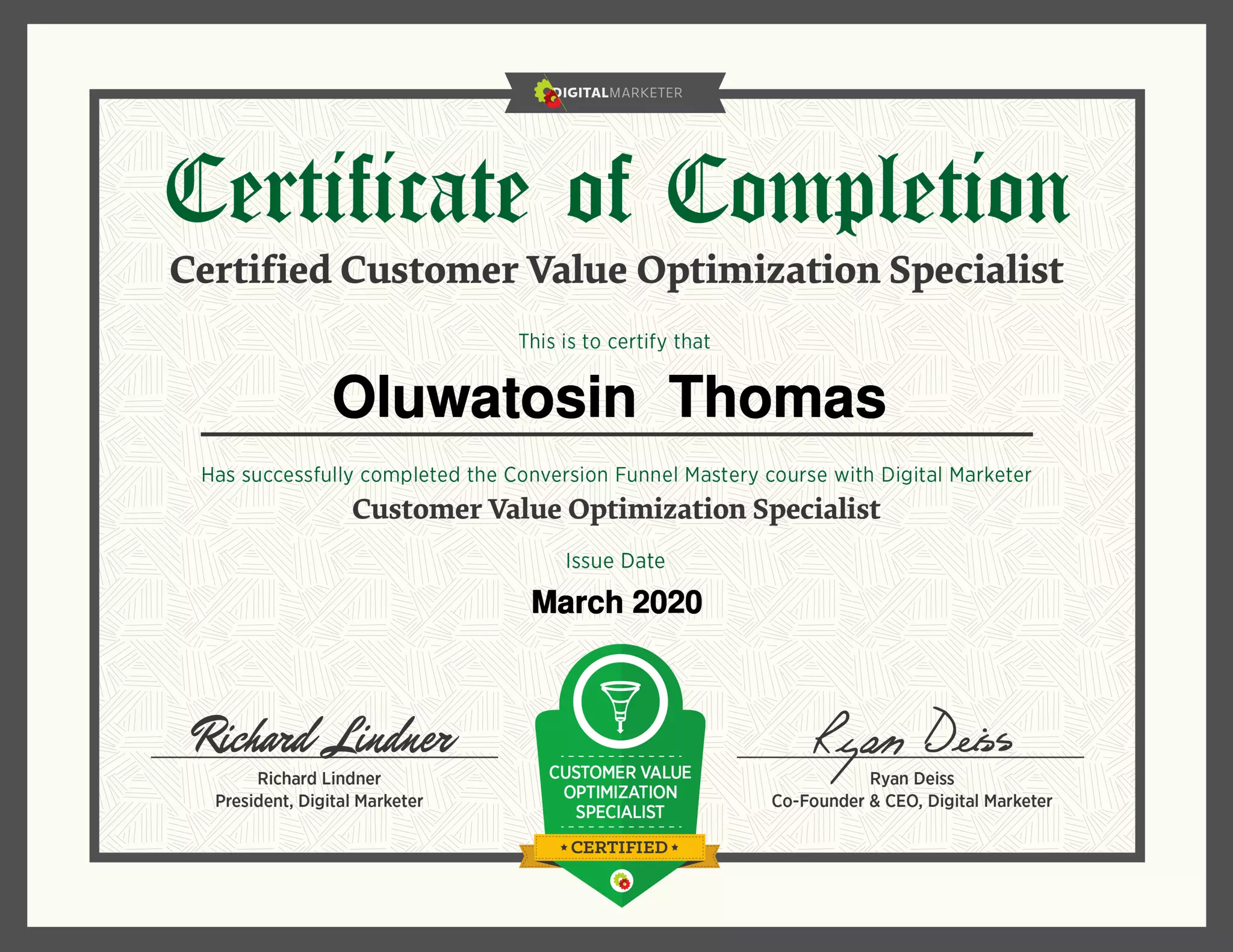 Conversion Funnel Mastery Certificate | PDF