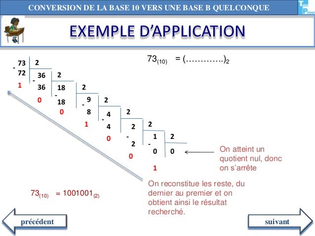 Conversion d'un nombre du système décimal (base 10) vers un système d… Conversion d'un nombre du système décimal (base 10) vers un système d…