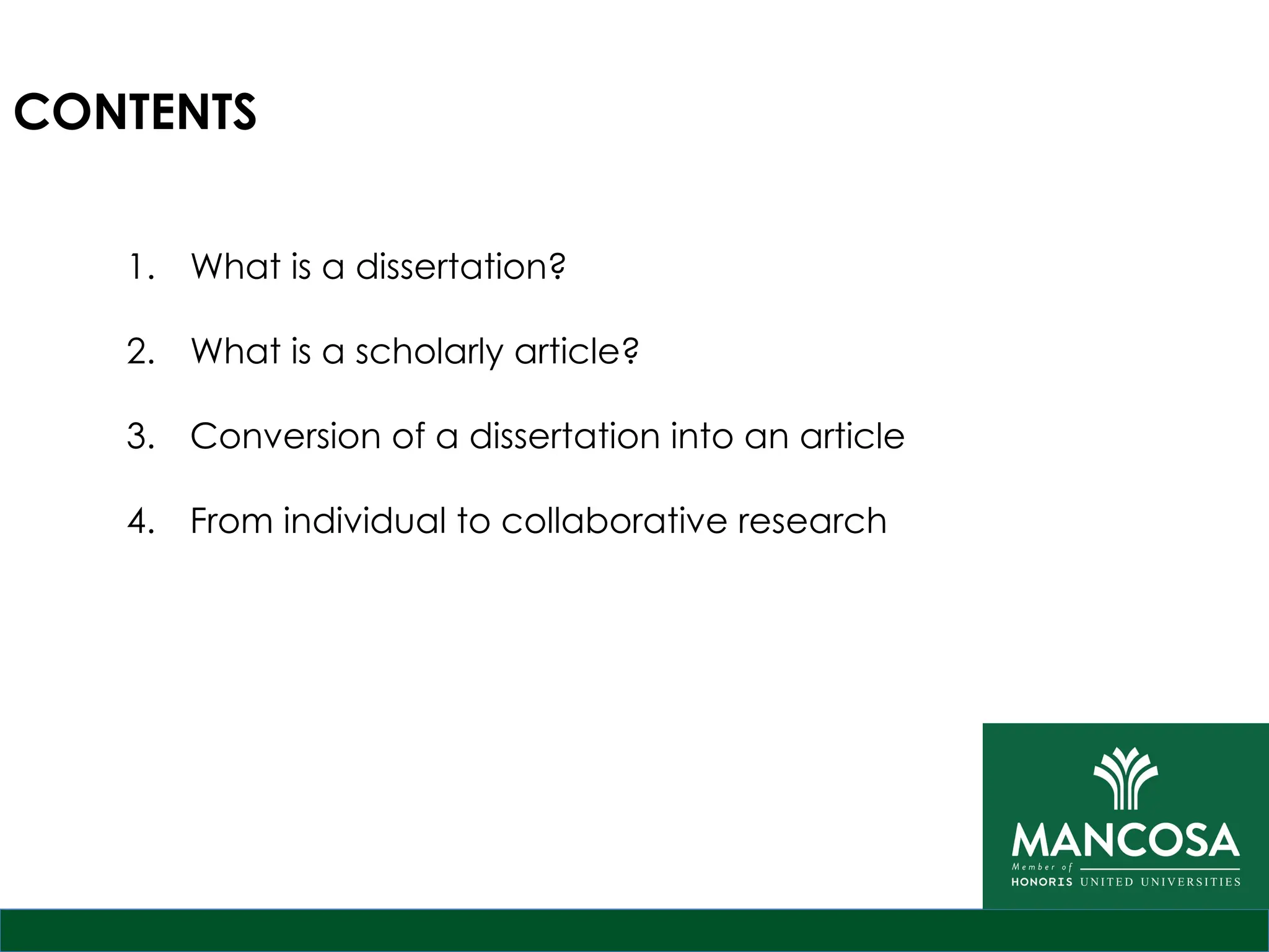Conversion of Postgraduate Dissertation to Journal Article | PPT