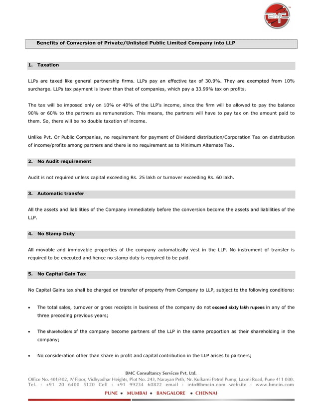 Conversion Into Llp In India | PDF