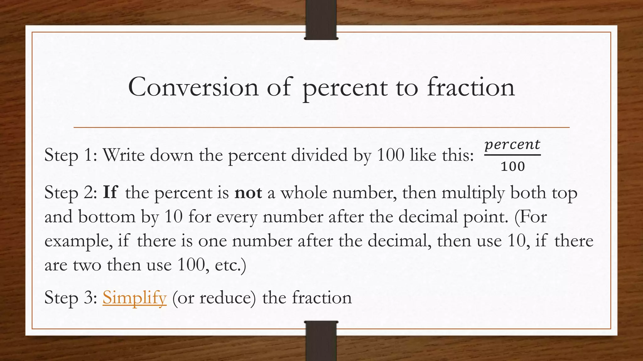 Conversion of fraction, decimal and percentage | PPTX