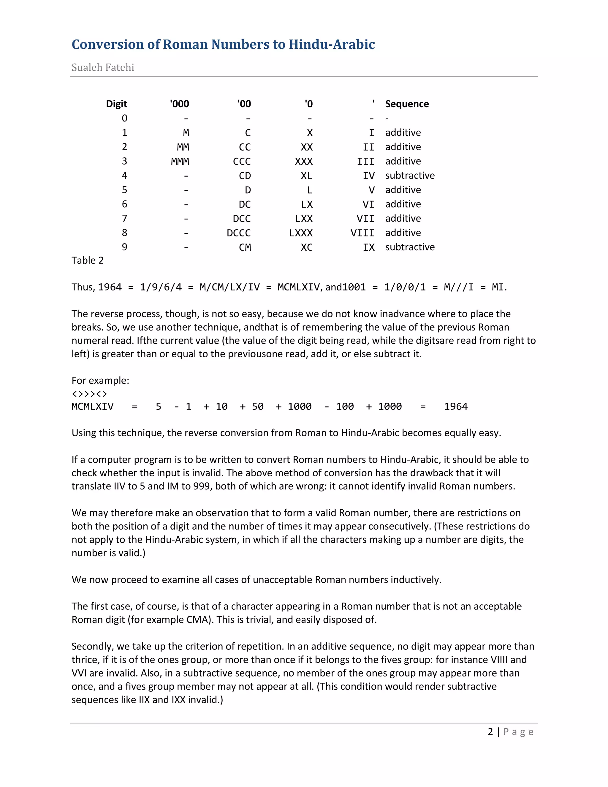 Conversion of Roman Numbers to Hindu-Arabic | DOCX