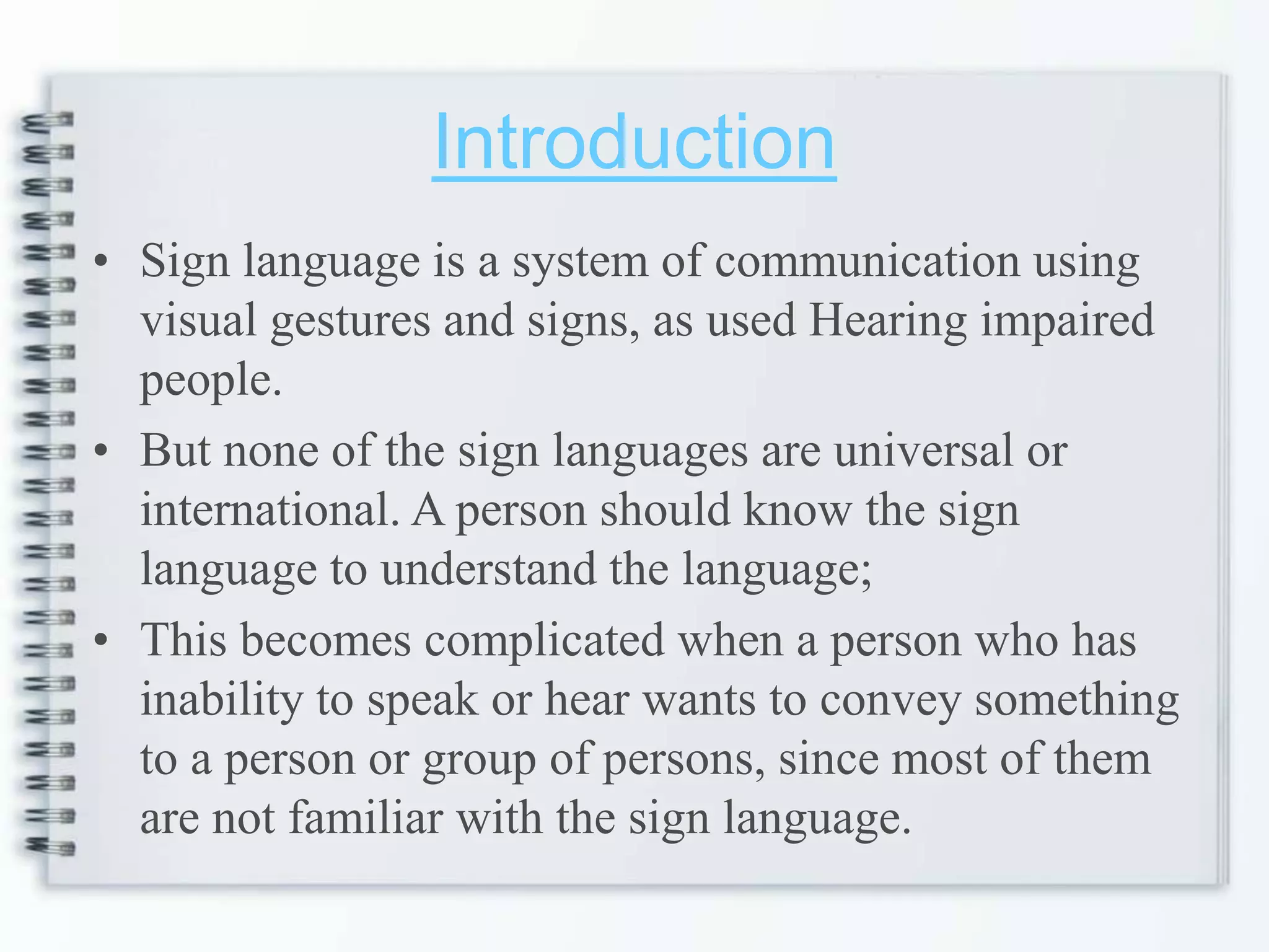 Conversion of sign language to speech using kinect | PPT
