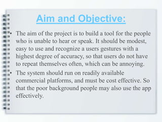 Conversion of sign language to speech using kinect | PPT
