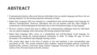 Conversion of speech into sign language using animation avatar using AI ...