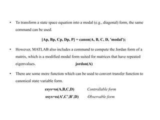 Conversion of transfer function to canonical state variable models | PPTX