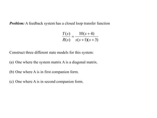 Conversion of transfer function to canonical state variable models | PPTX